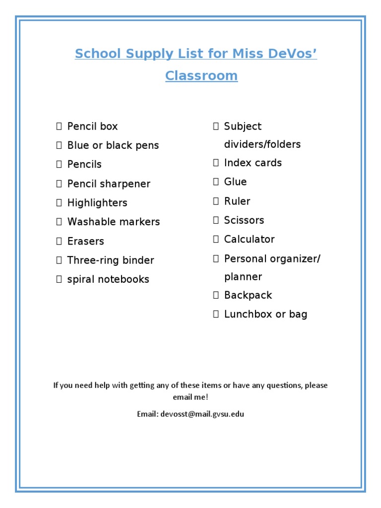 School Supply List | PDF