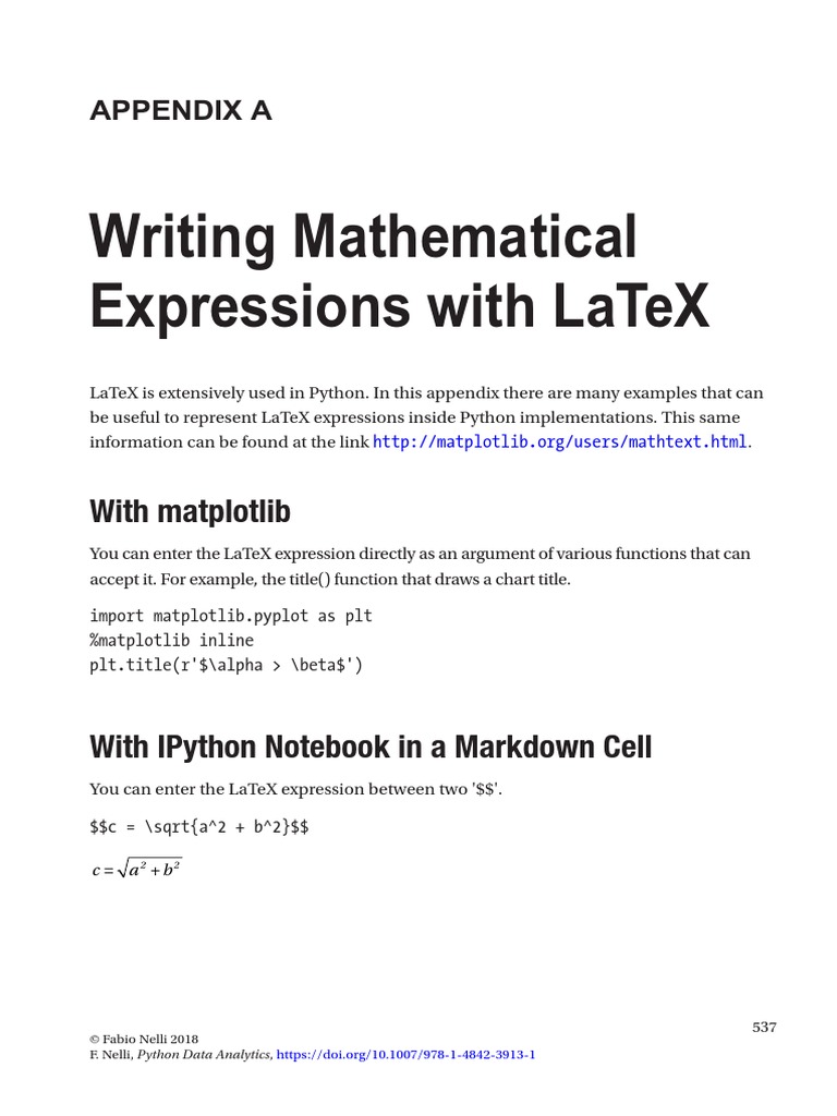 Writing Mathematical Expressions With Latex Appendix A Pdf Python Programming Language