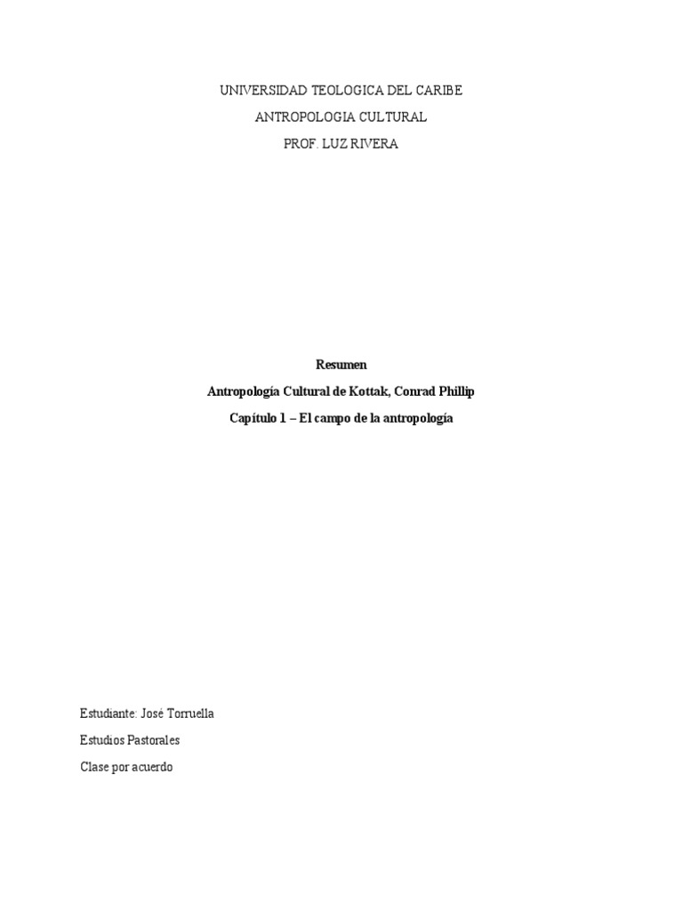 Resumen-Cap 1-Kottak | PDF | Antropología | Antropología cultural