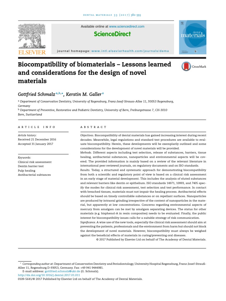 Biocompatibility of Biomaterials - Lessons Learned and Considerations ...