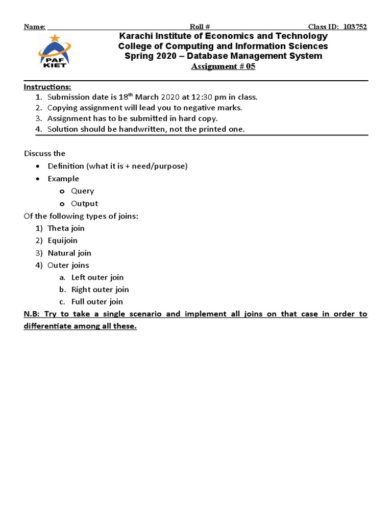 Name: Roll # Class ID: 103752 | PDF