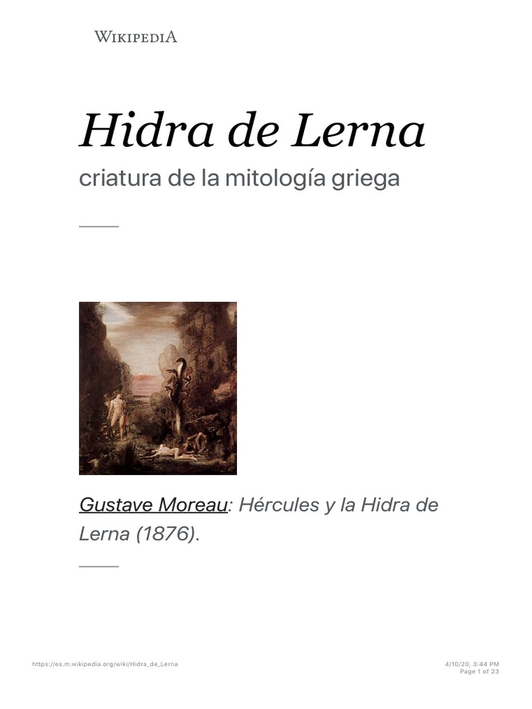 Hidra de Lerna - Wikipedia La Enciclopedia Libre PDF | PDF | Mitologia Europea | Mitología