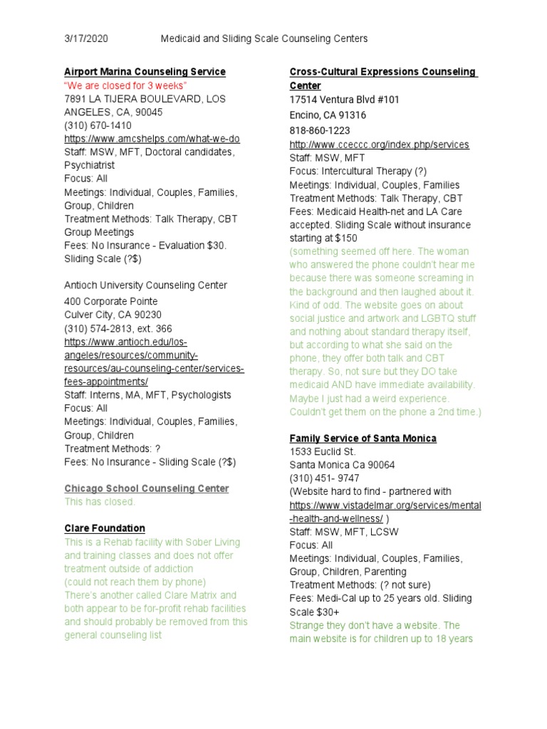 Sliding Scale List | PDF | Cognitive Behavioral Therapy | Psychotherapy