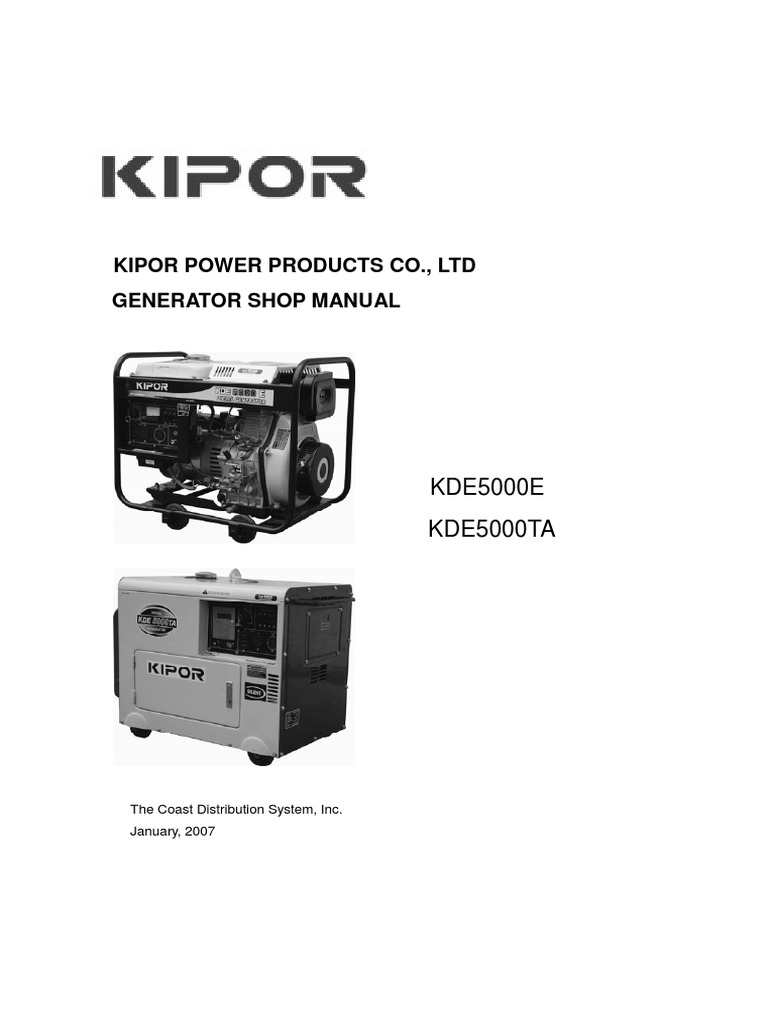 KDE5000E KDE5000TA: Kipor Power Products Co., LTD Generator Shop Manual ...