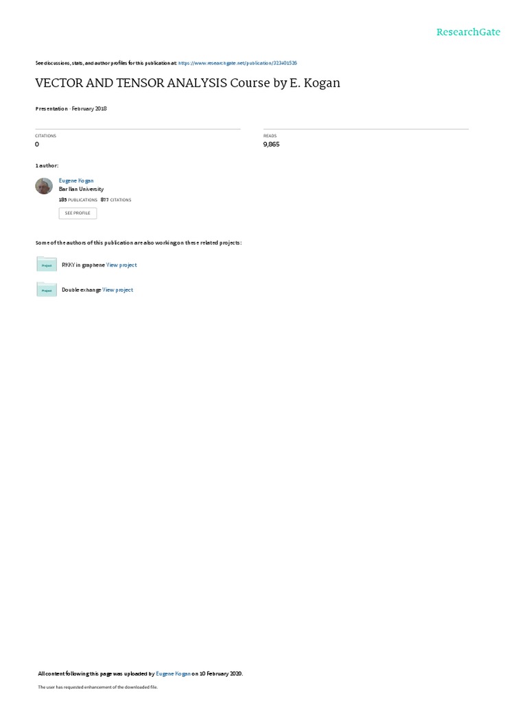 Vector and Tensor Analysis Course by E. Kogan: February 2018 | PDF | Tensor | Euclidean Vector