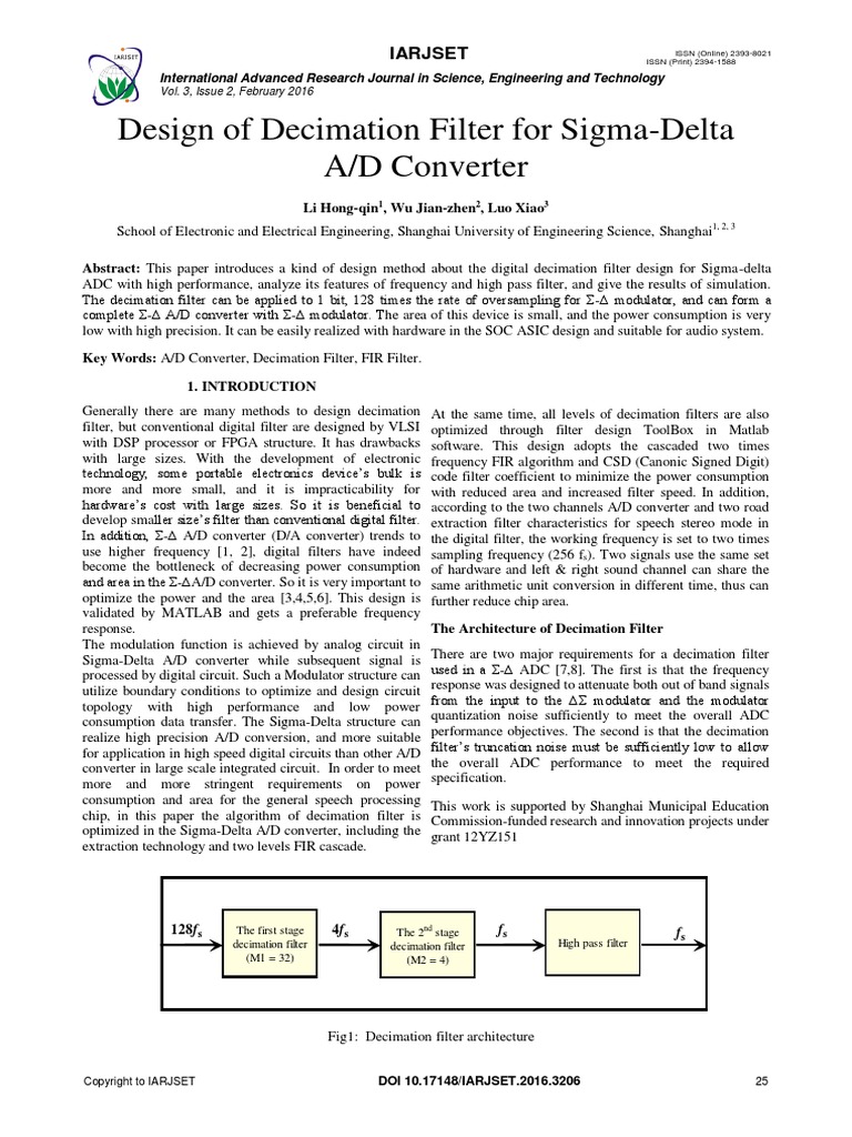 Design of Decimation Filter | PDF | Analog To Digital Converter | Algorithms