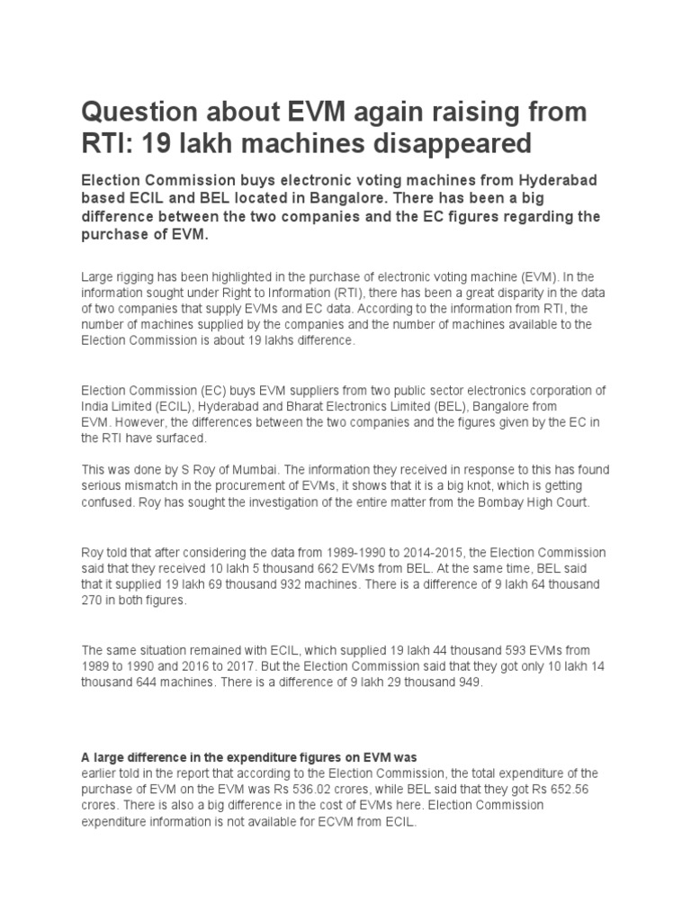 EVM Question About EVM Again Raising From RTI | PDF | Accountability | Elections