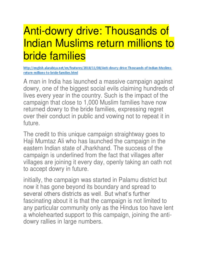 Dowry - Anti Dowry Campaign | PDF | Social Institutions | Social Science