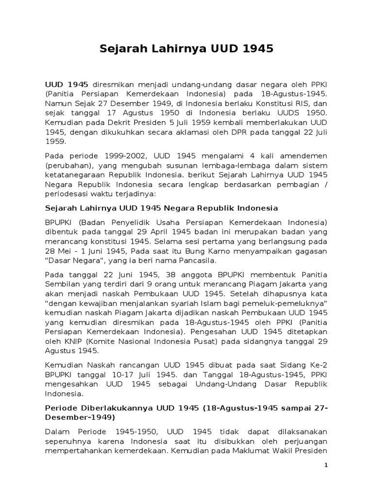 Sejarah Lengkap UUD 45 | PDF