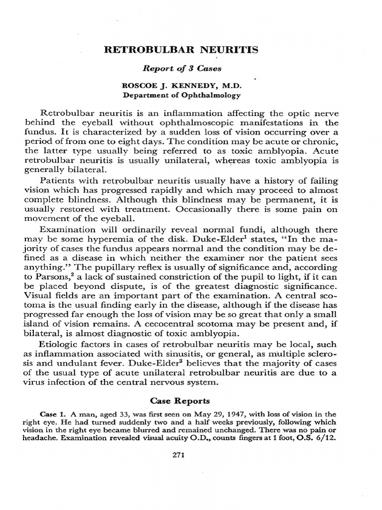 Retrobulbar Neuritis | PDF | Peripheral Neuropathy | Medicine