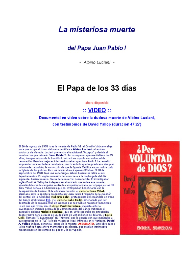 Muerte sospechosa de Juan Pablo I | PDF | Papa | Líder religioso