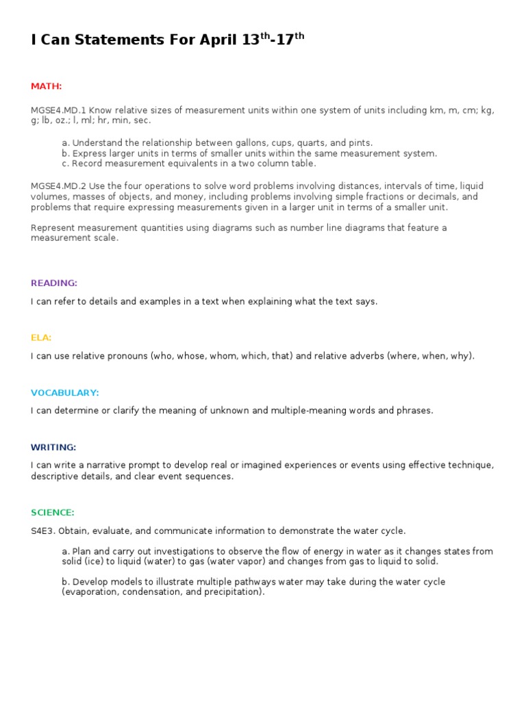 I Can Statements | PDF