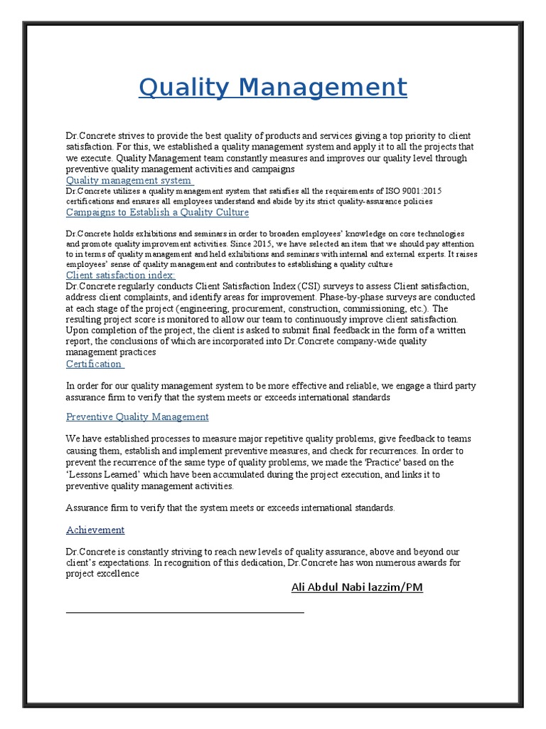 Quality Management: Quality Management System Campaigns To Establish A ...