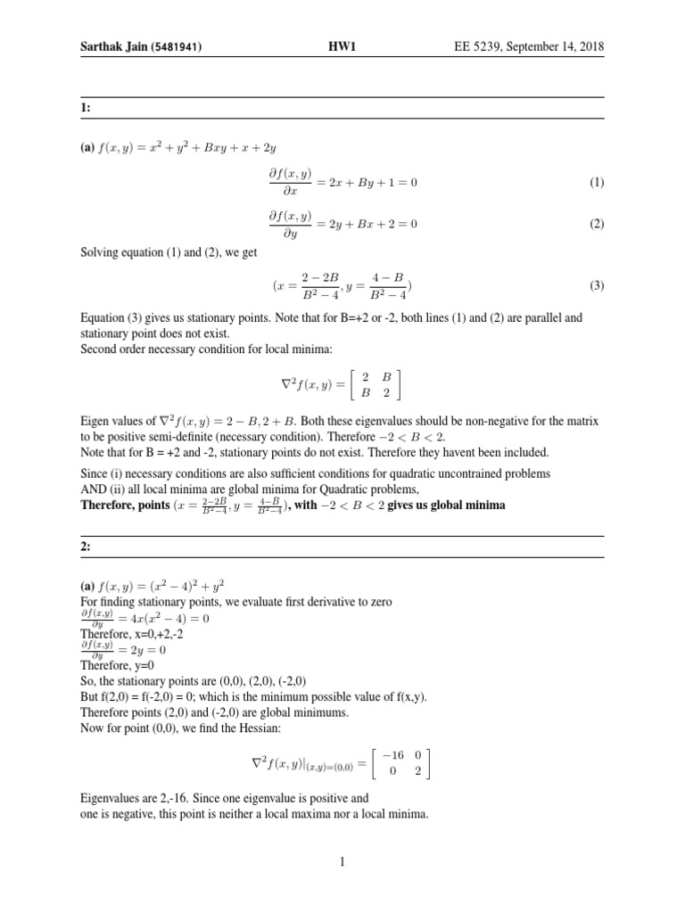 Analysis of Stationary Points and Local Extrema for Multivariate ...