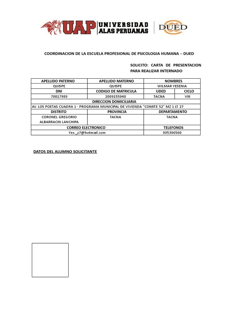 Solicitud de Internado Carta de Presentacion | PDF