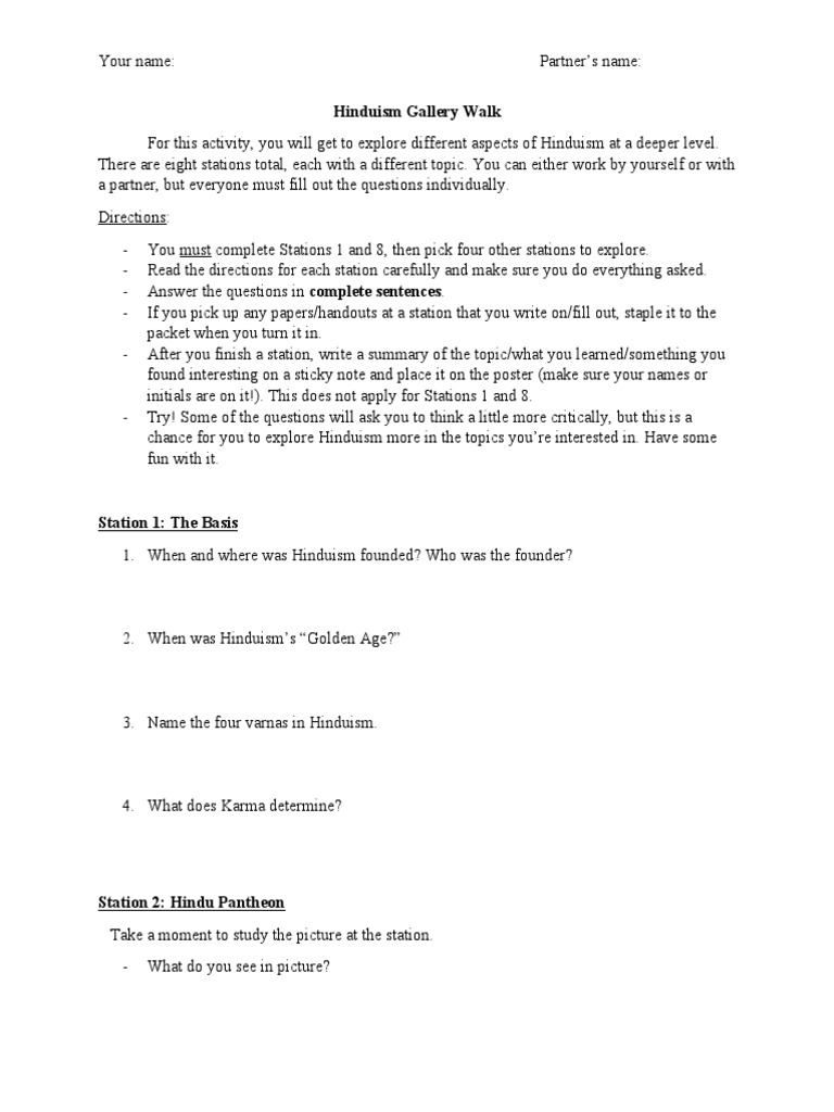 Hinduism Gallery Walk Instructions | PDF | Vedas | Yoga