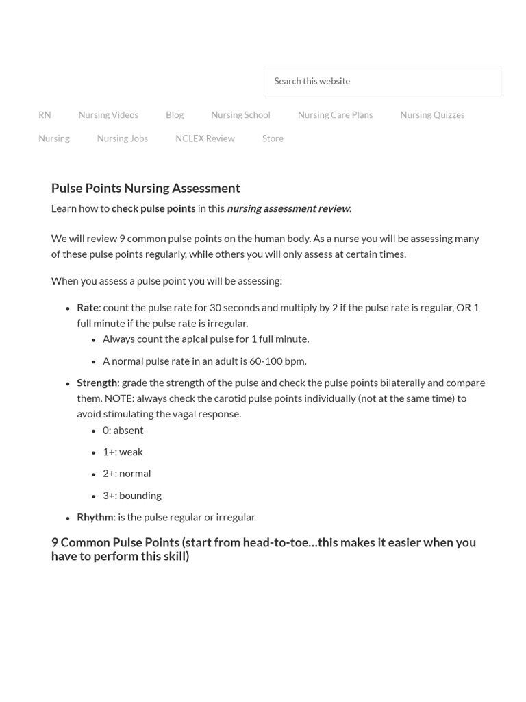 Pulse Points Nursing Assessment PDF | PDF | Pulse | Arm Pulse Points Nursing Assessment PDF | PDF | Pulse | Arm