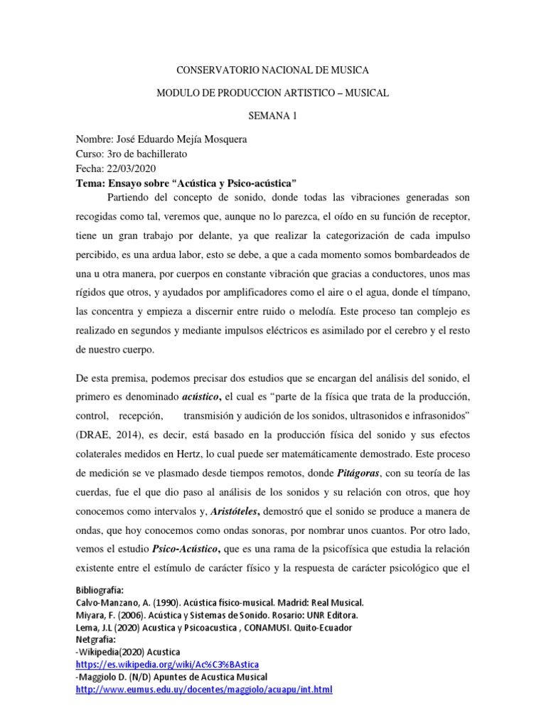 ENSAYO Sobre Acustica y Psicoacustica PDF | PDF | Acústica | Sonido