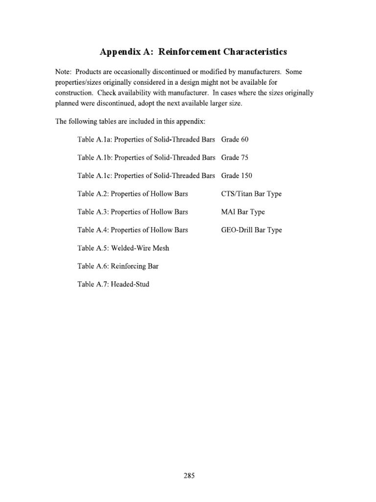 Appendix A: Reinforcement Characteristics | PDF | Structural Engineering | Chemical Product ...