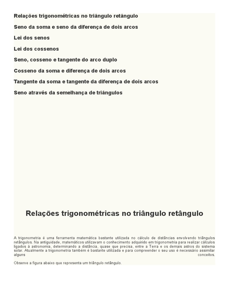 Trigonometria - Seno Da Soma e Seno Da Diferença de Dois Arcos | PDF ...