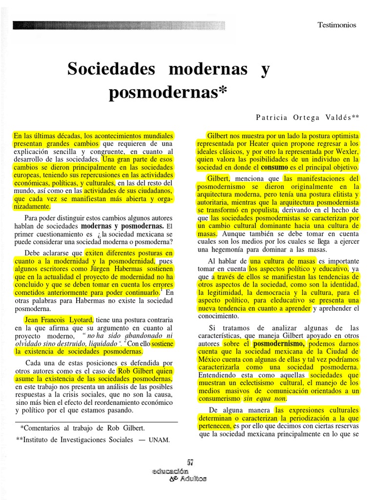 Sociedad mexicana: modernidad vs. posmodernidad | PDF | Sociedad ...