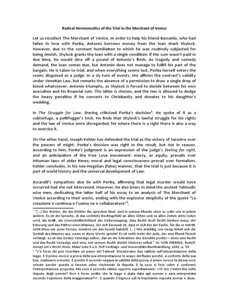 Radical Hermeneutics of The Trial in The Merchant of Venice | PDF | The ...
