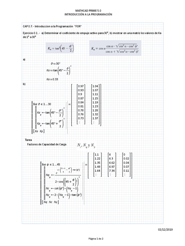 Ejemplo Programacion For Basica Con Math Cad PDF | PDF | Informática y ...