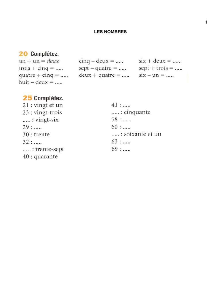 Exercices - Les Nombres (0-69) PDF | PDF