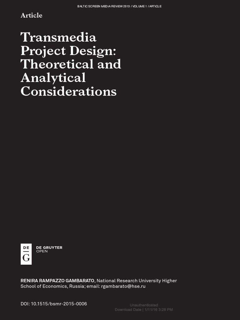Transmedia Project Design Insights | PDF | Narrative | Analysis