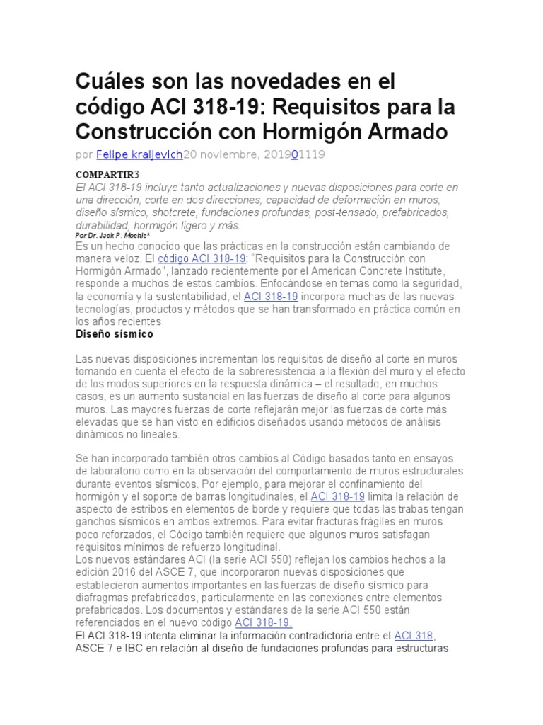 Cuáles Son Las Novedades en El Código ACI 318 | PDF | Hormigón ...