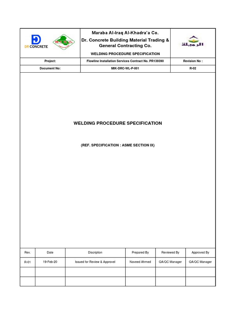Welding Procedure Specification WPS | PDF | Welding | Construction