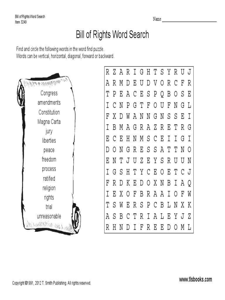 Billofrightswordsearch | PDF | United States Bill Of Rights | Word Search
