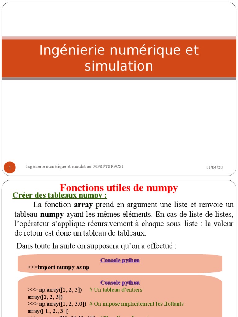 Simulation Numérique avec Numpy Python | PDF | Matrice (Mathématiques) | Fonction (Mathématiques)