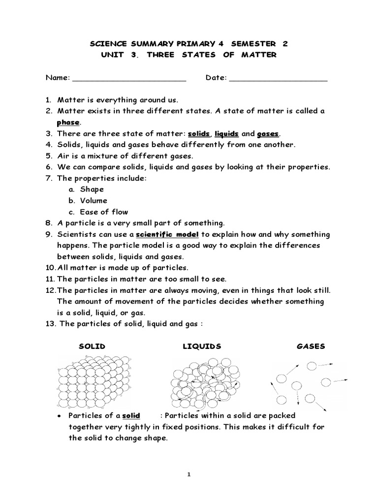 SCIENCE SUMMARY PRIMARY 4 SEMESTER 1 Unit 3 | PDF | Melting Point | Gases