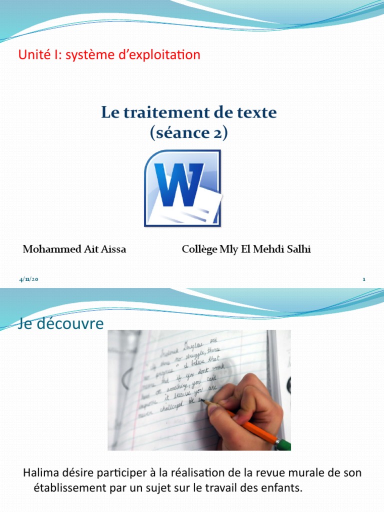 Unité II-S2-2 Le Traitement de Texte | PDF | Microsoft Word | Informatique