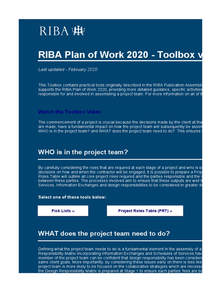 RIBA Plan of Work 2020 - Toolbox v1.3: WHO Is in The Project Team ...