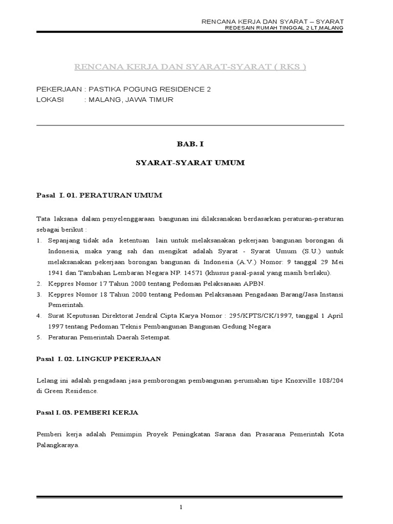 Contoh RKS Manajemen Konstruksi | PDF