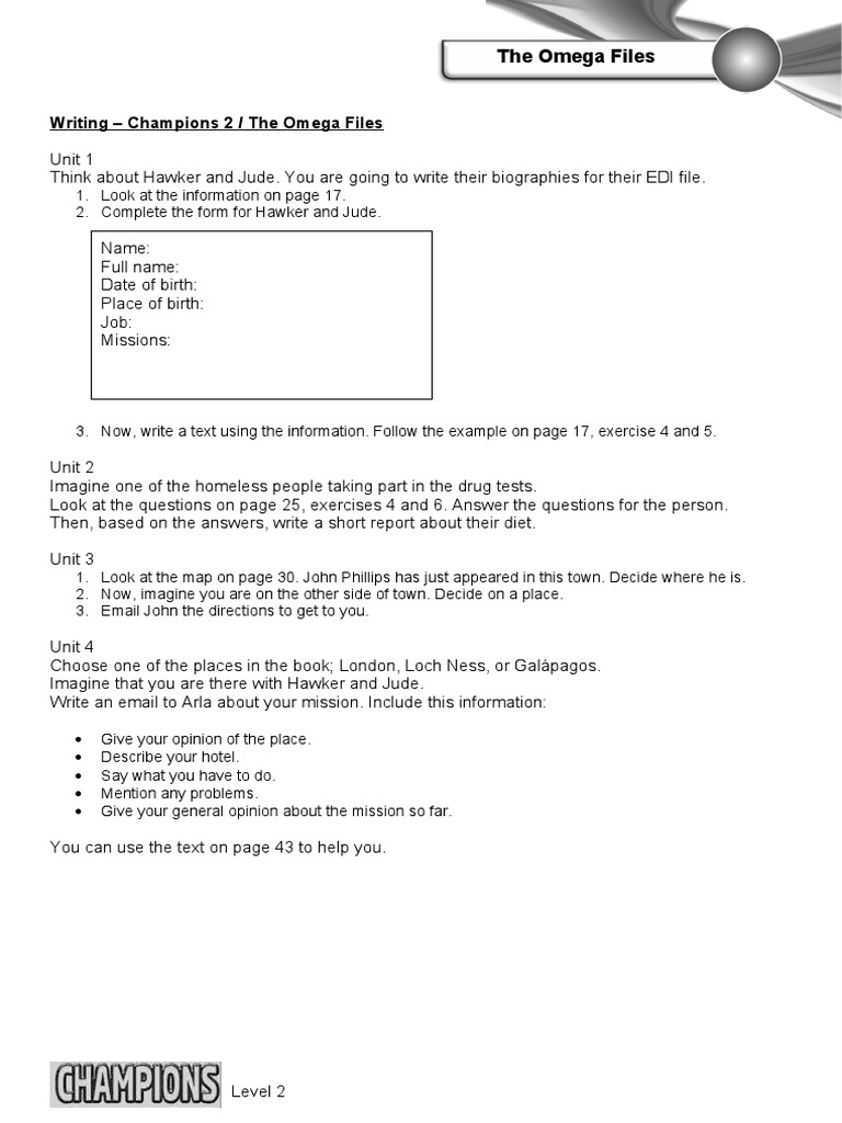 Writing - Champions 2 / The Omega Files | PDF | Word Search