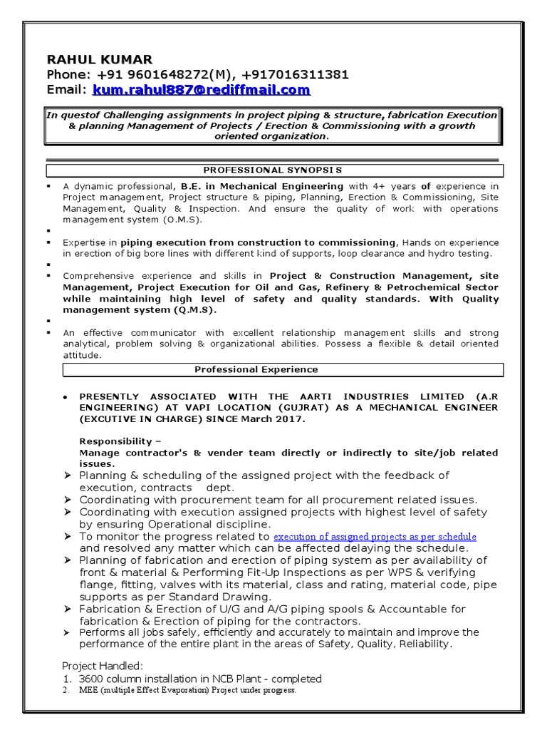 Rahul Resume | PDF | Safety | Engineering