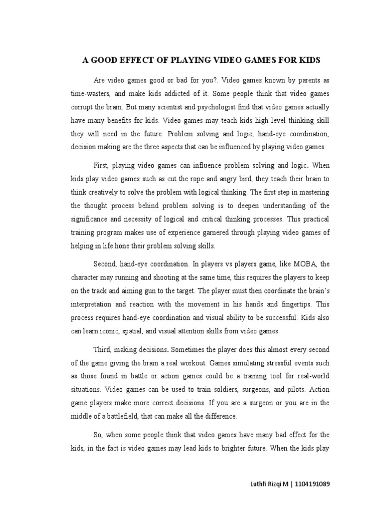 Benefits of Video Games for Kids | PDF | Video Games | Critical Thinking