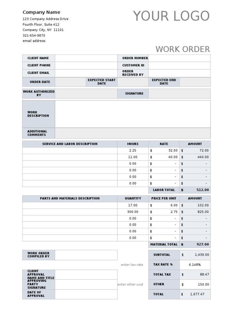 IC Service Work Order Template 8963 | PDF | Taxes | Business