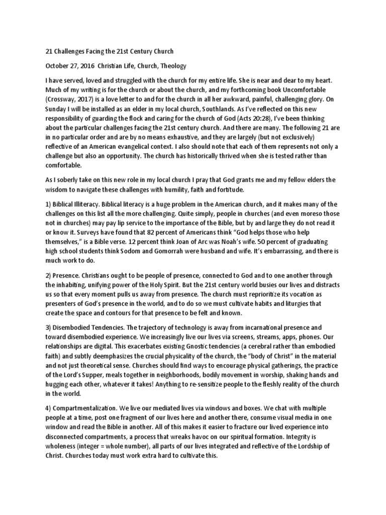 21 Challenges Facing The 21st Century Church | PDF | Christian Church ...