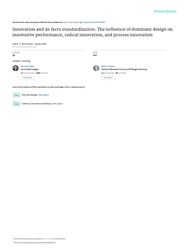 Innovation and de Facto Standardization: The in Uence of Dominant ...
