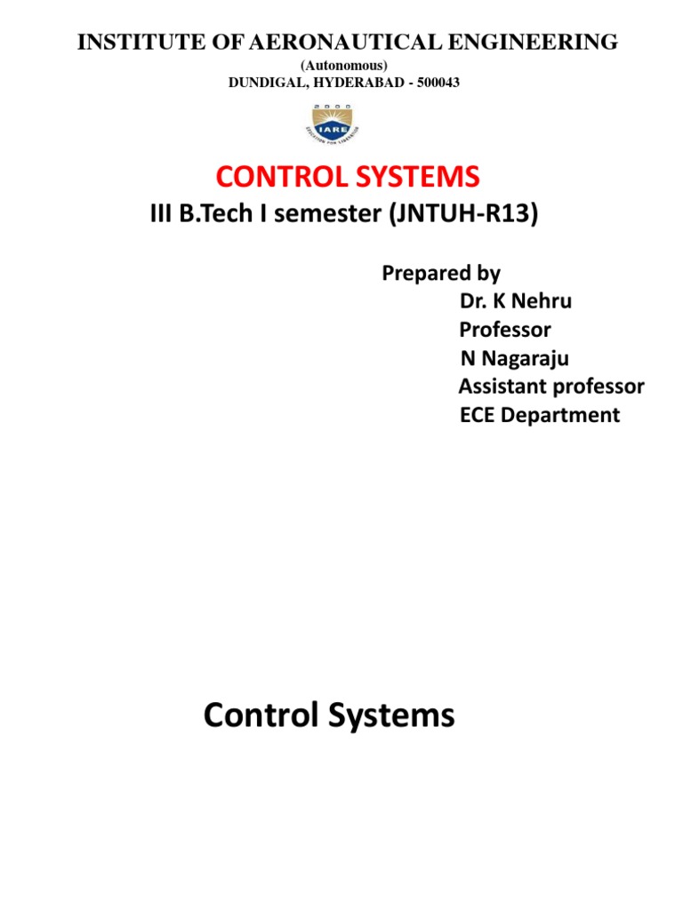 Control Systems: III B.Tech I Semester (JNTUH-R13) | PDF | Control ...