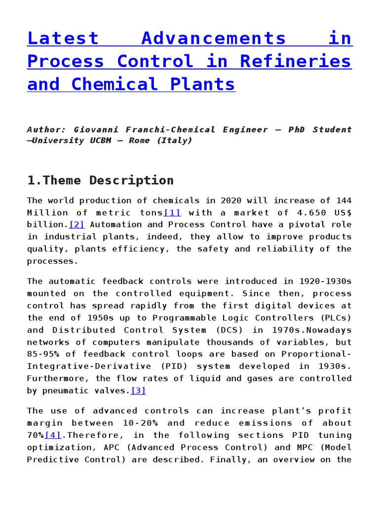 Lastest Advancements in Process Control in Refinery | PDF | Process ...