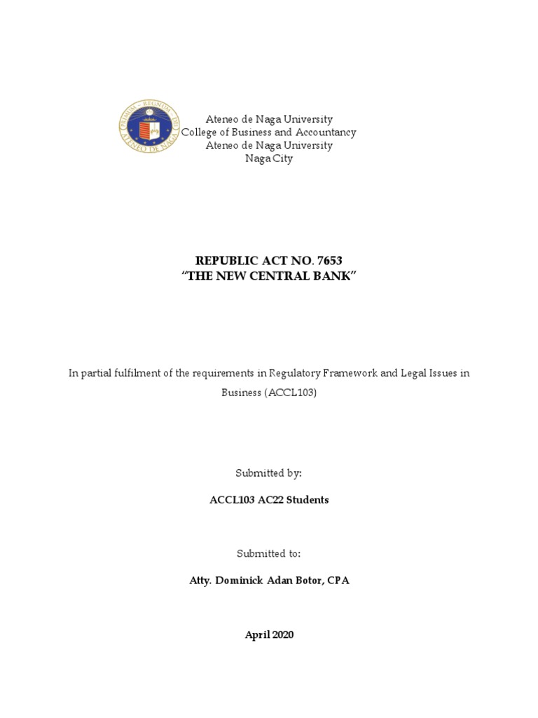 Ra 7653 New Central Bank | PDF | Indemnity | Economies