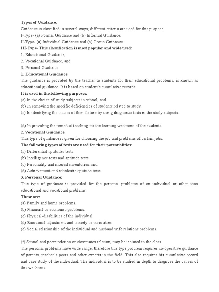 Types of Guidance | PDF | Teachers | Schools