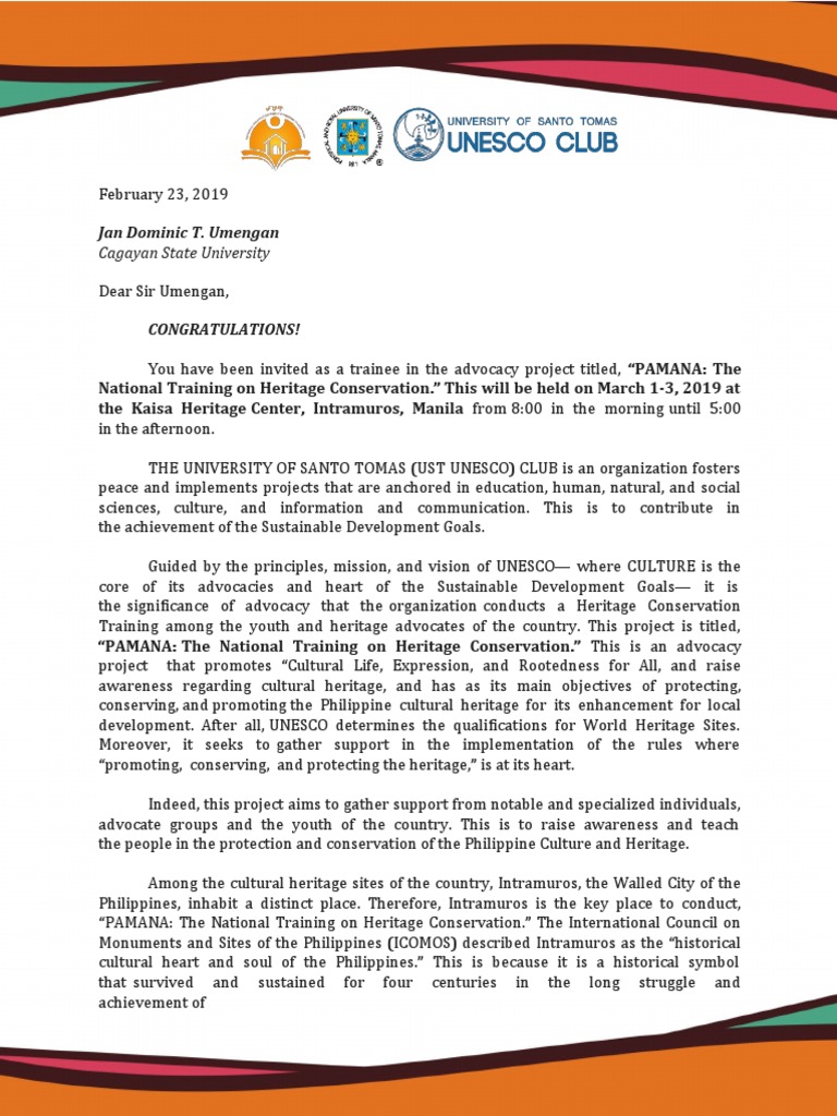 UNESCO Invitation Letter | PDF | Unesco | Philippines
