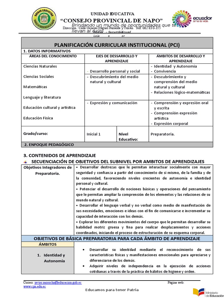 PCI 2017-2018 Inicial 1 | PDF | Evaluación | Aprendizaje