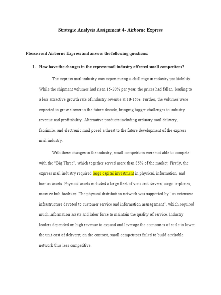 Airborne Express Case Analysis Pdf Competition Competitive Advantage